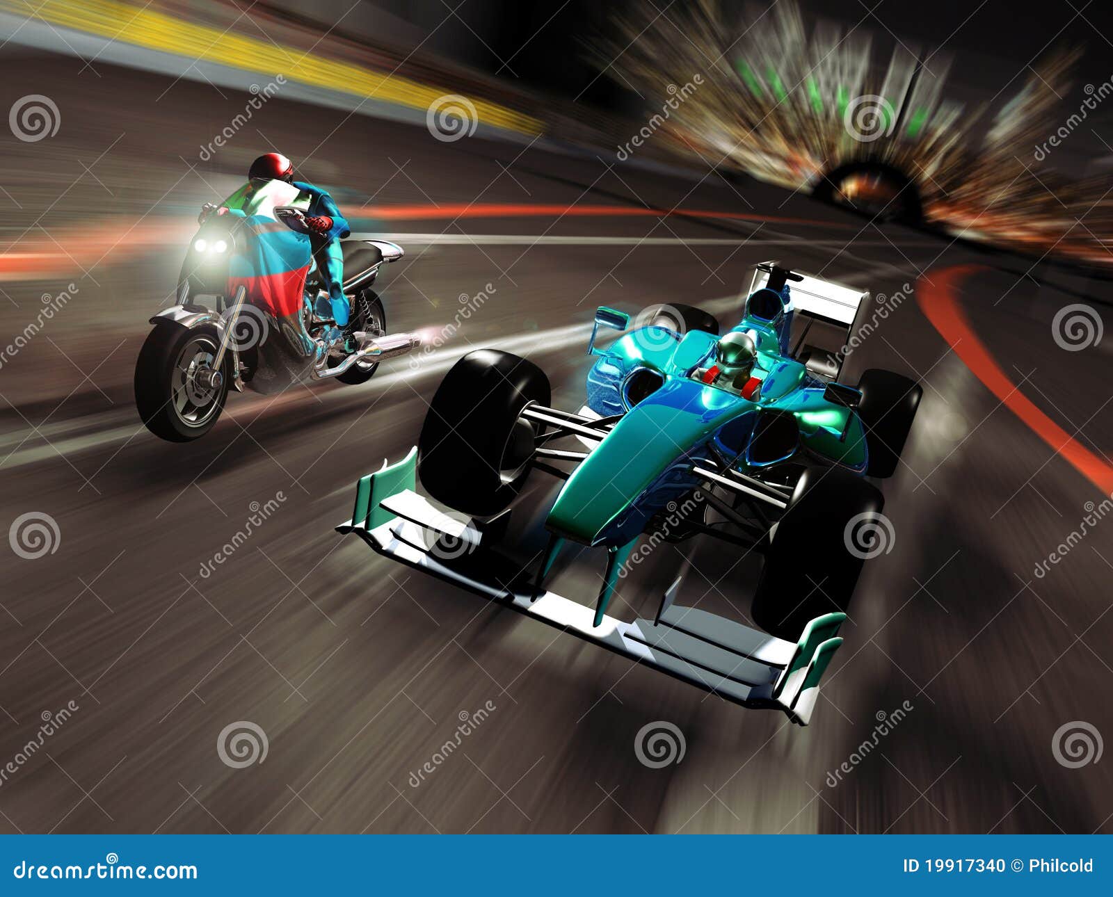 Motorcycle Versus Formula One Stock Illustration - Illustration of ...