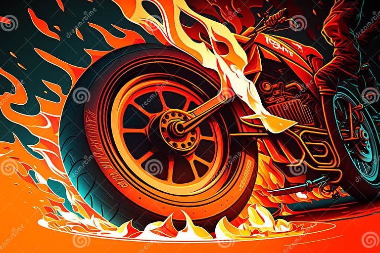 Motorcycle Wheel in Flames. Motorcycle on Fire. Vector Illustration ...