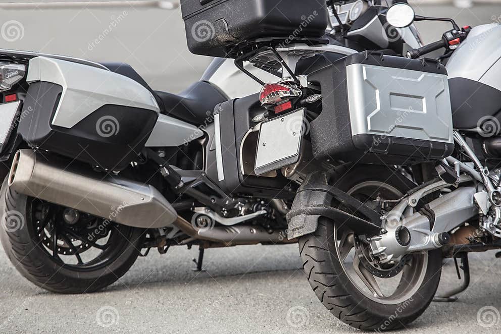 Motorcycles with Plastic Cargo Boxes Stock Image - Image of transport ...