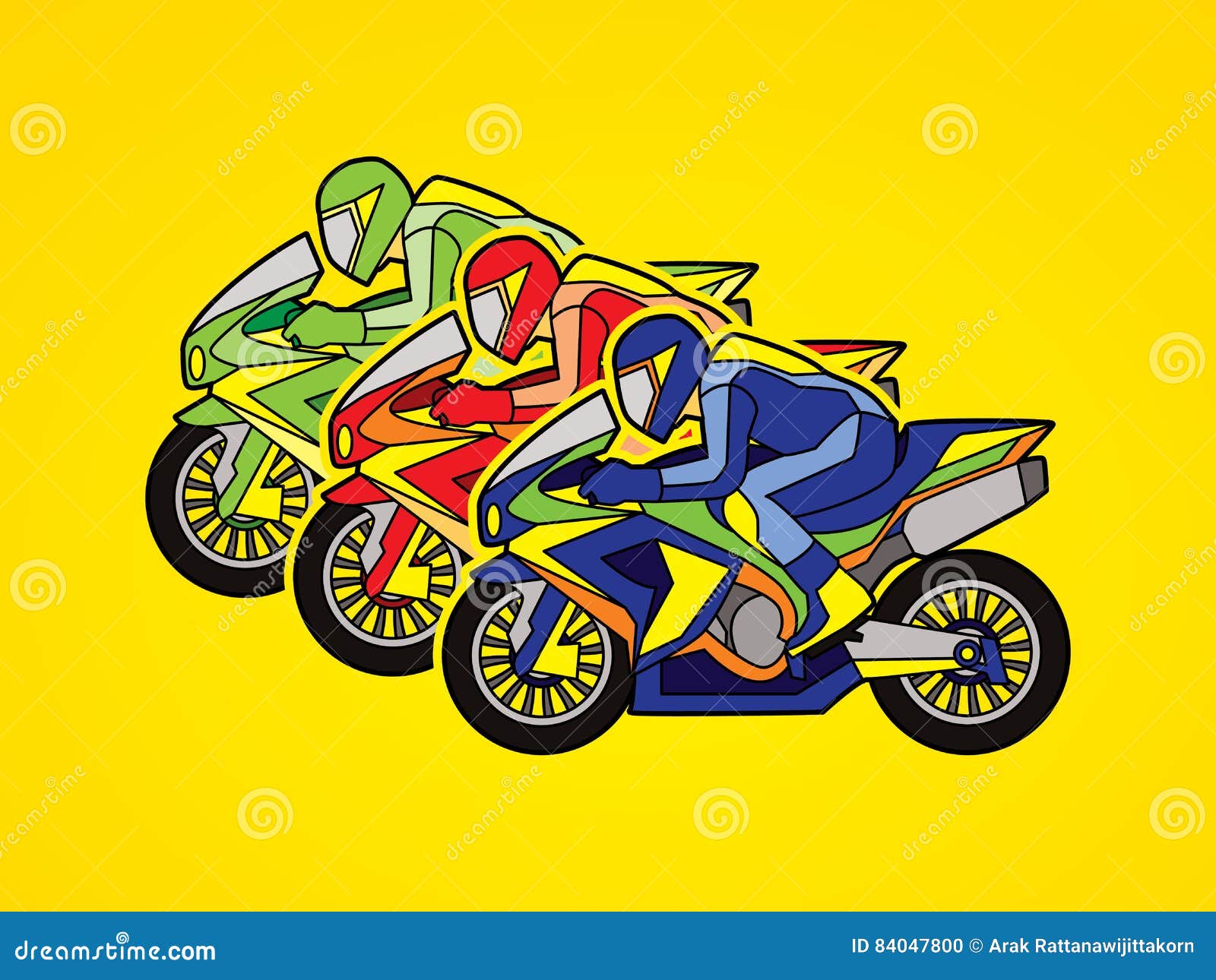 3 Motorcycles Racing Graphic Stock Vector - Illustration of exercise ...