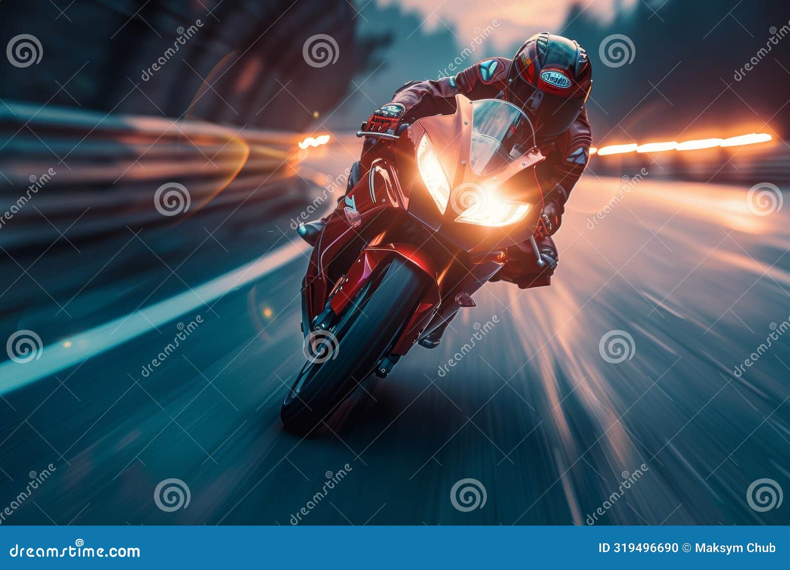 Motorcyclist Leaning into Sharp Turn at High Speed during Intense ...