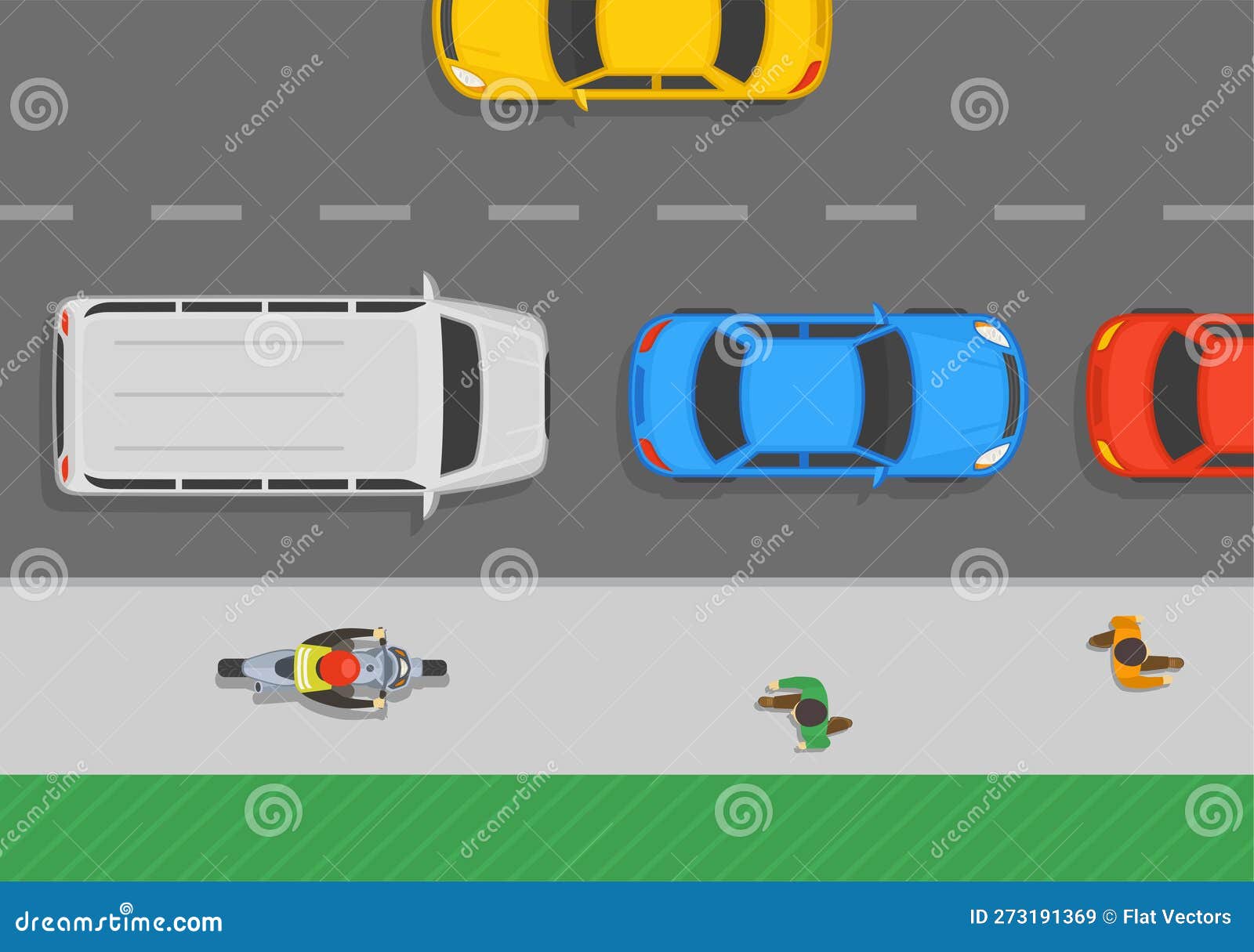 Motorcyclist Rides on the Sidewalk To Avoid a Traffic Jam. Top View of ...