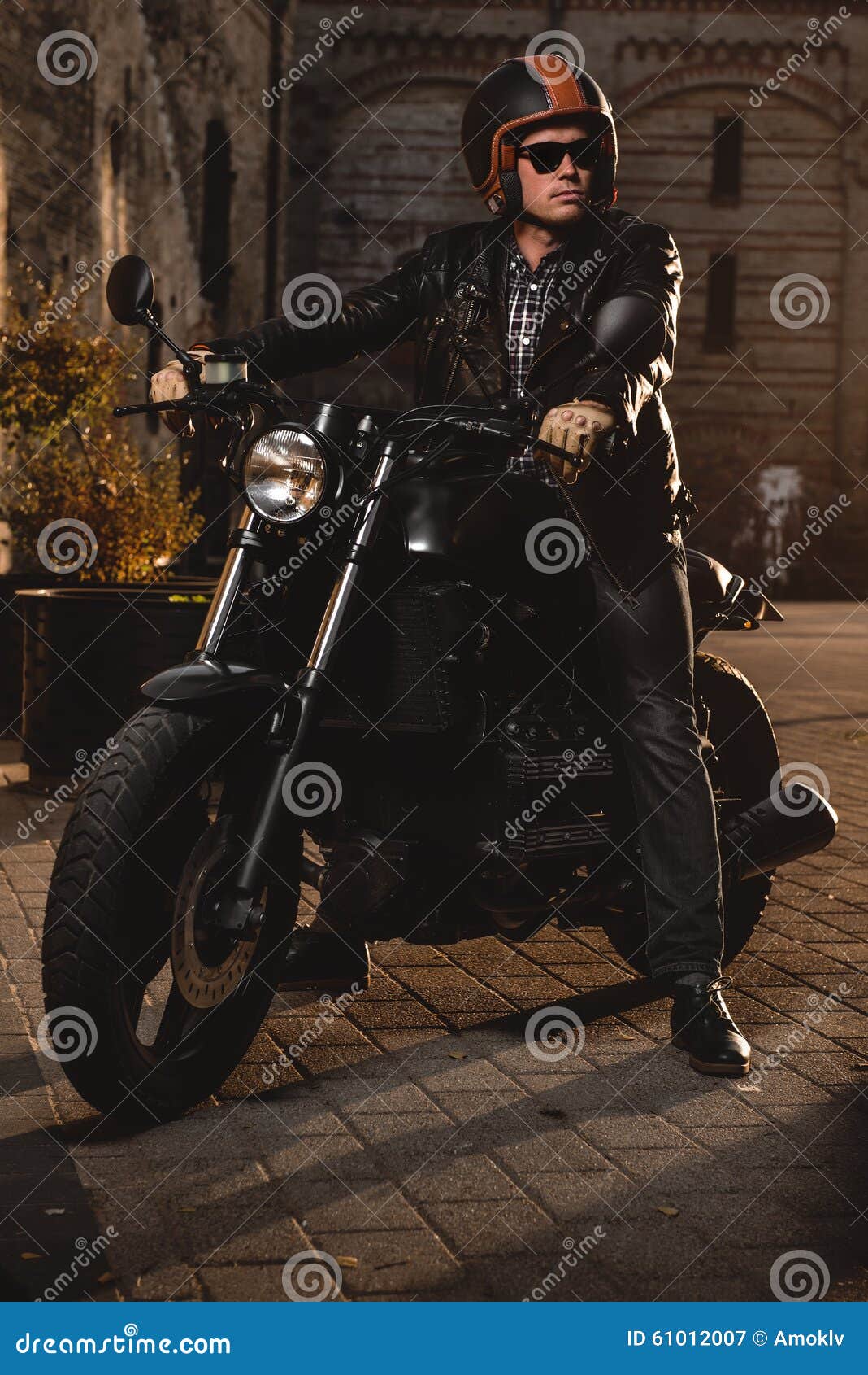 Motorcyclist Sitting on a Cafe-racer Motorcycle Stock Image - Image of ...