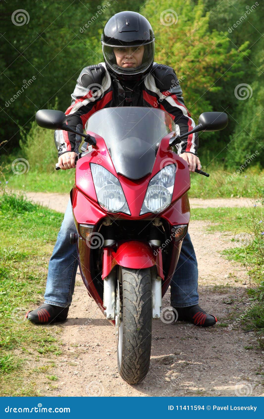Motorcyclist Standing on Country Road Stock Photo - Image of blue ...