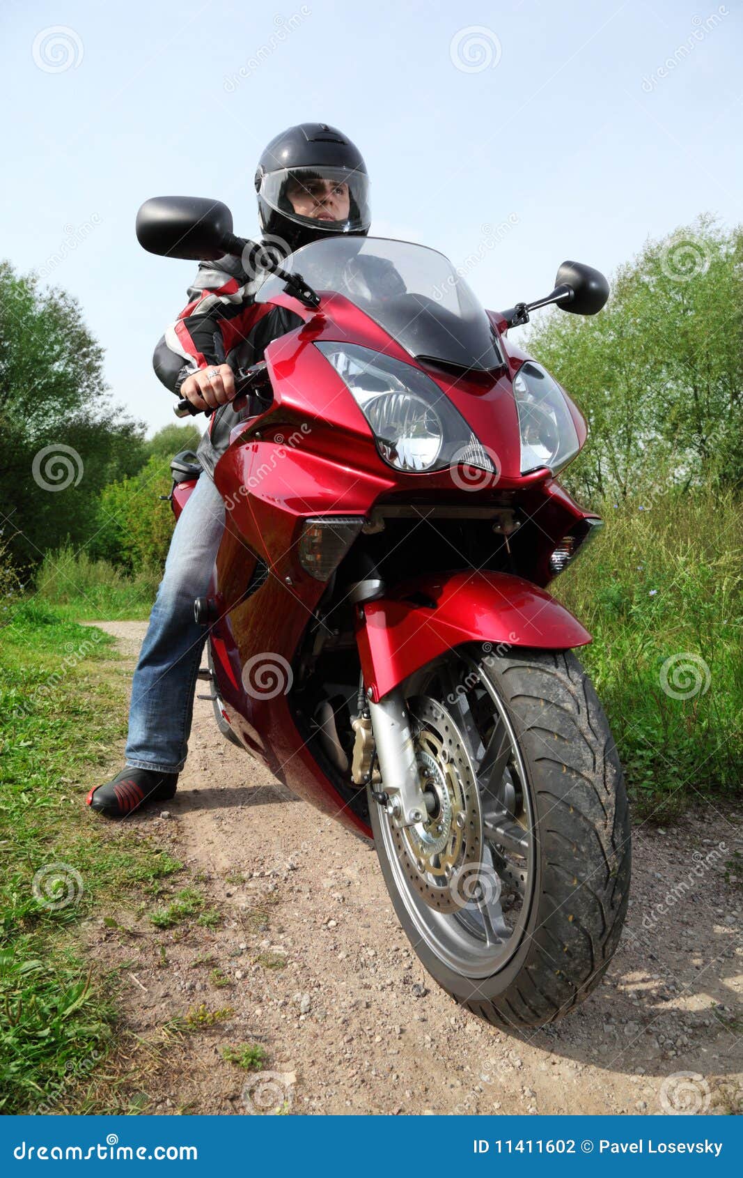 Motorcyclist Standing on Country Road Stock Photo - Image of extreme ...