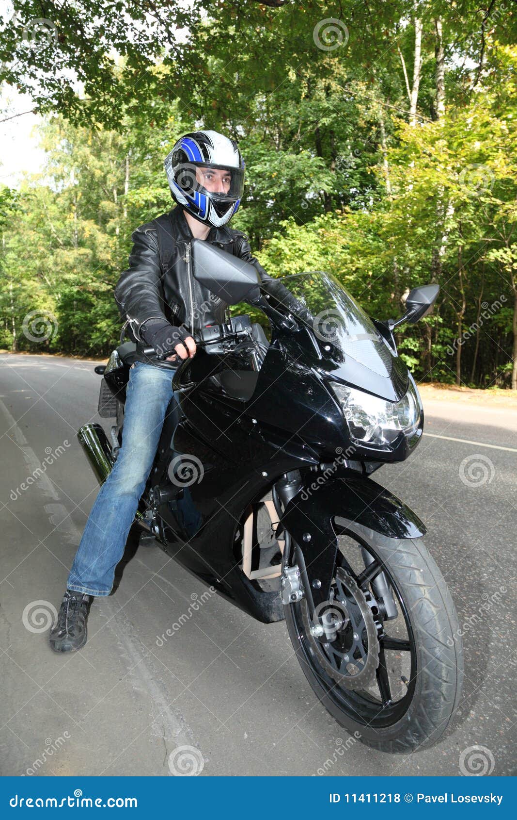 Motorcyclist Standing on Road Stock Photo - Image of headlight, black ...