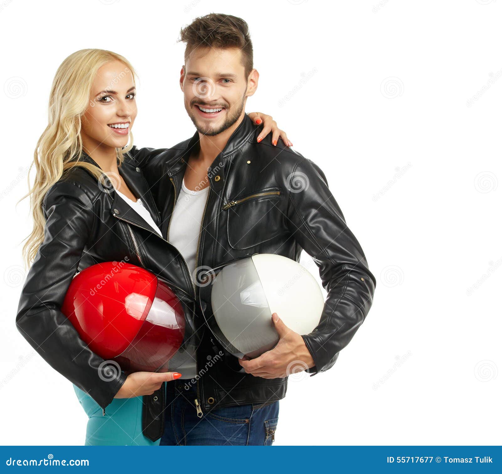 Motorcyclists Couple with Helmets Stock Image - Image of extreme ...