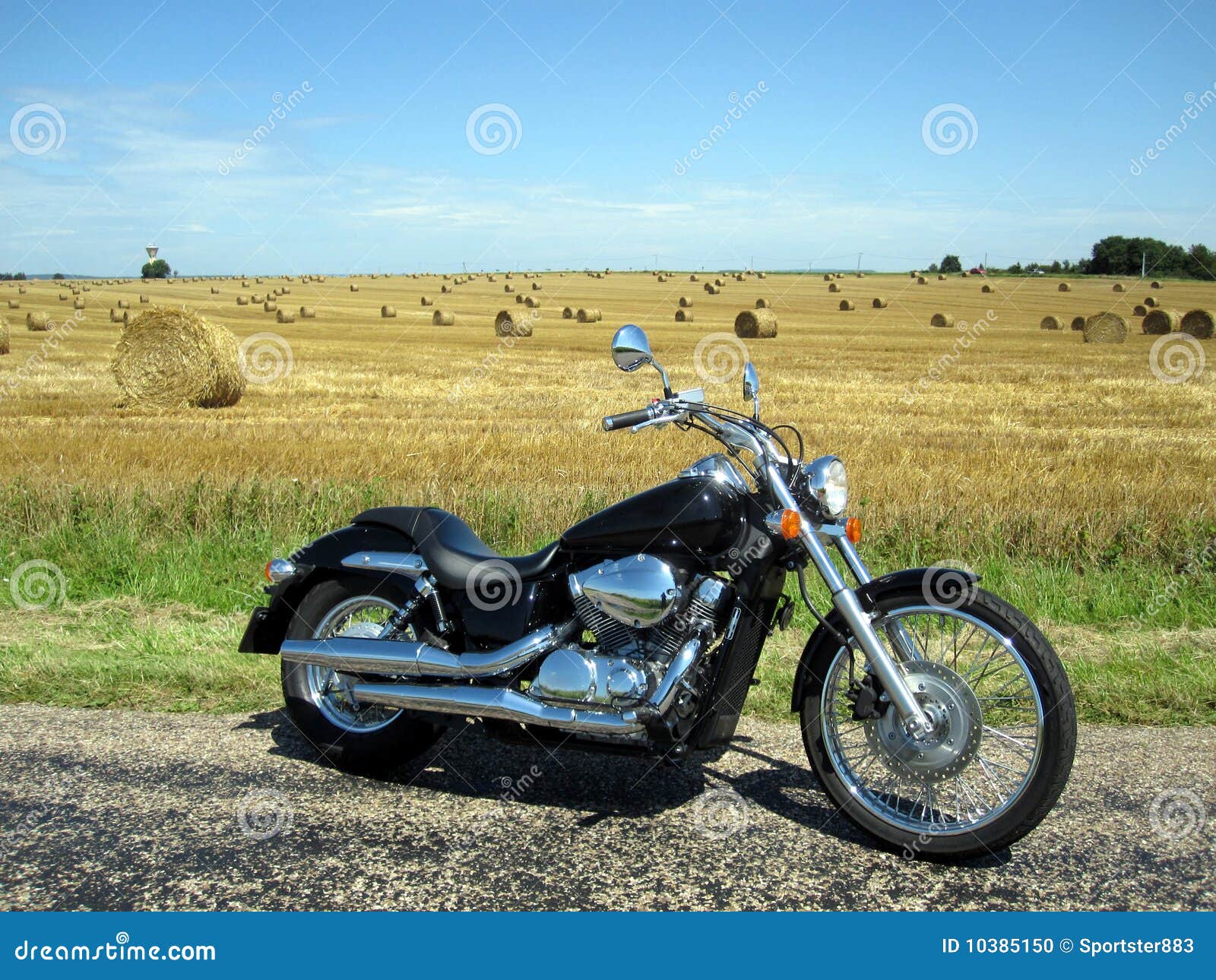 Motorcyle near hay field stock photo. Image of fields - 10385150