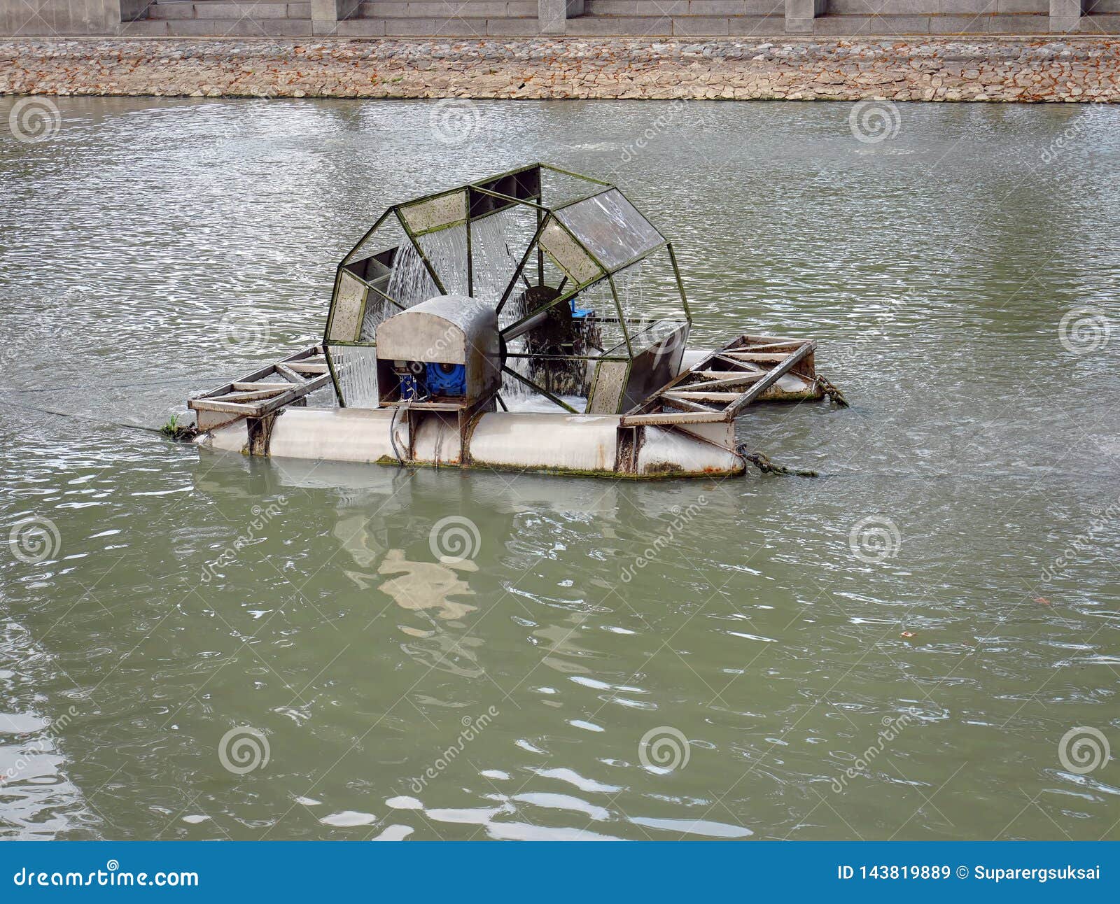 Motorized Aerator Floating on Water for Water Treatment Stock Image ...