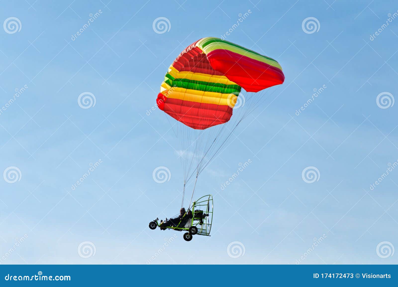 Motorized Paraglider Flying High in Sky from Side View Stock Image ...