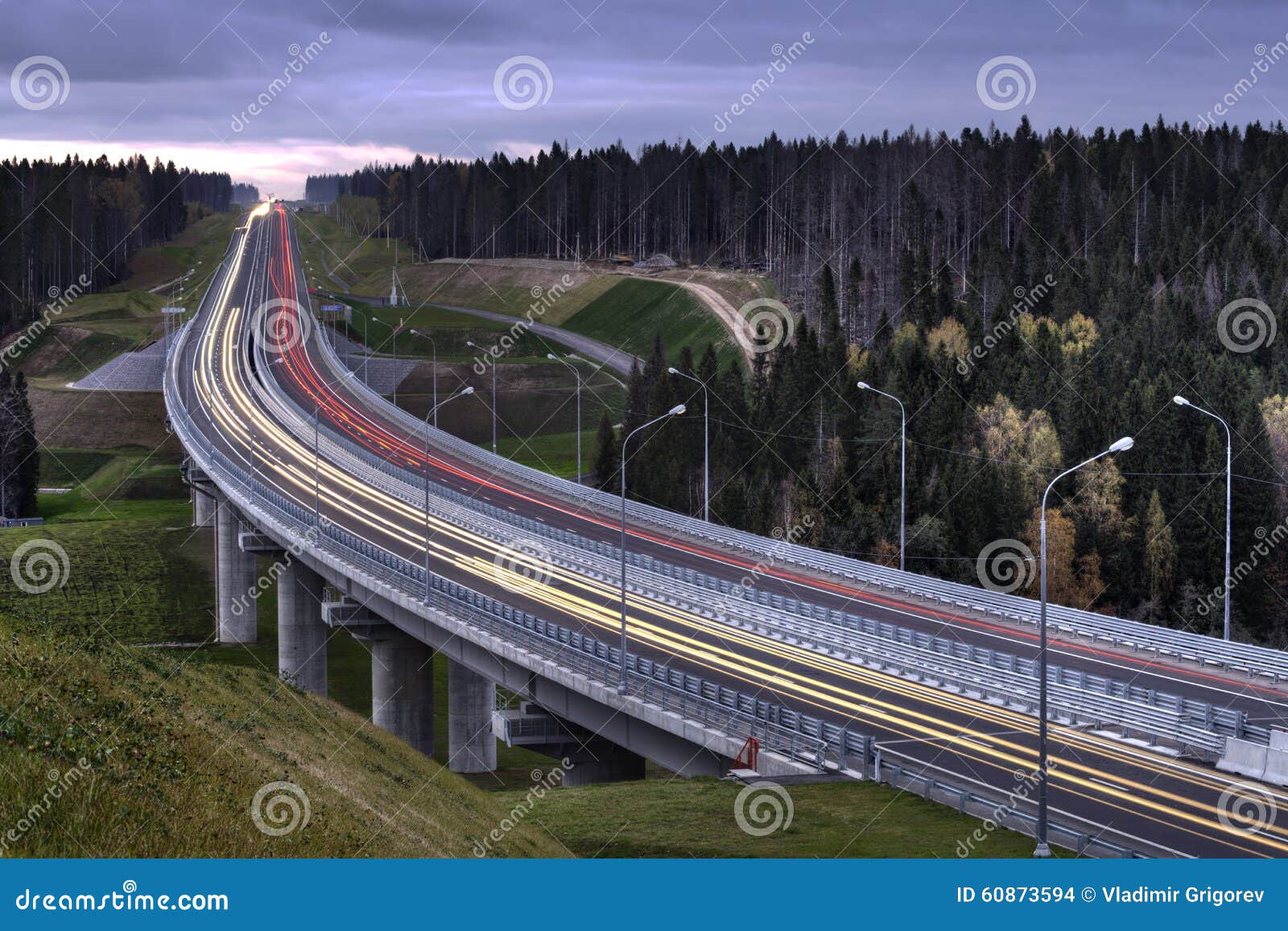 Motorway Evening the Russian Forest at Dusk. Stock Photo - Image of ...