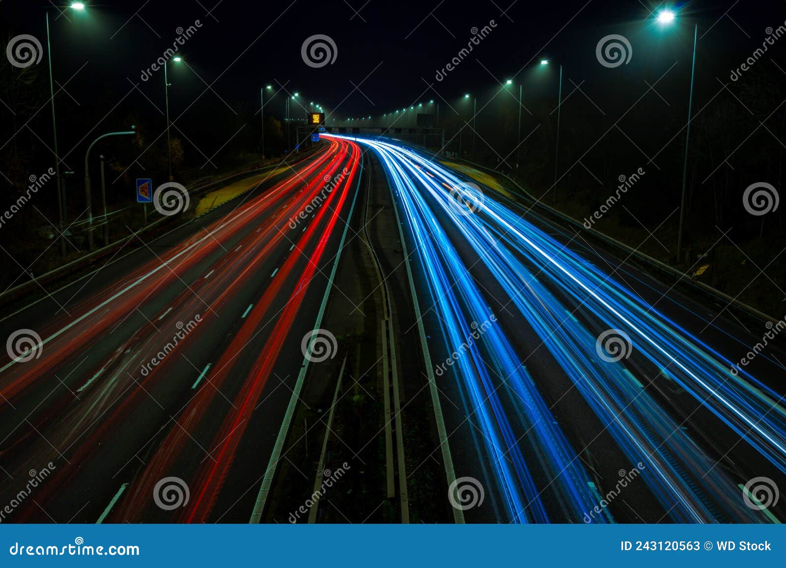 Motorway Fast Traffic Light Trails at Night Stock Image - Image of ...
