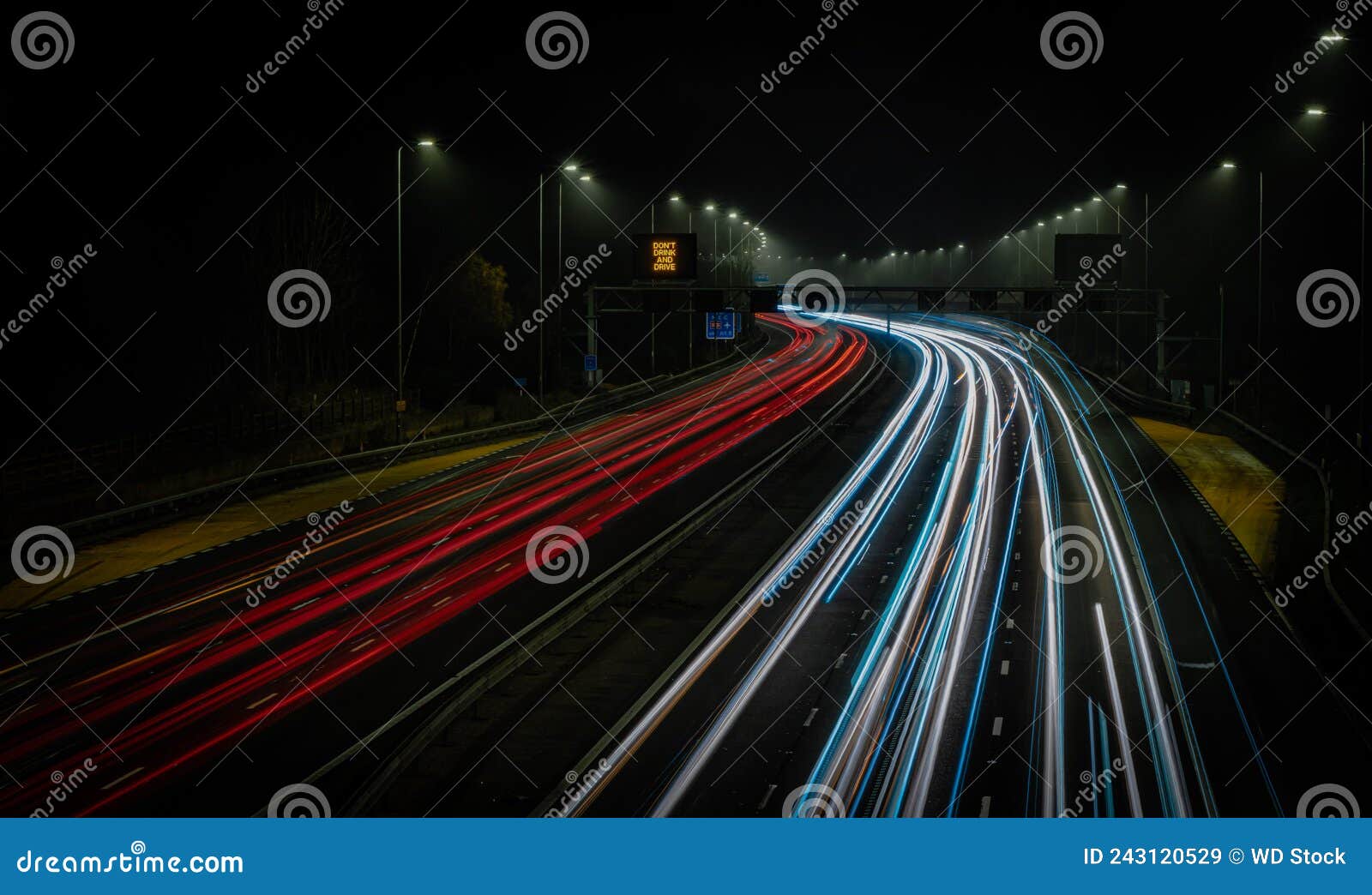 Motorway Fast Traffic Light Trails at Night Stock Image - Image of cars ...