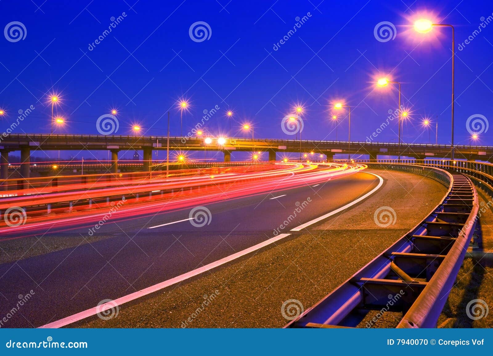 Motorway at night stock photo. Image of grass, ramp, evening - 7940070
