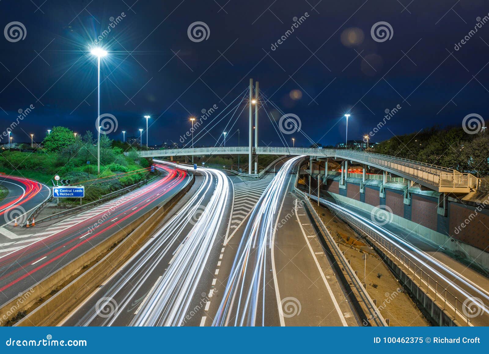 Motorway at night stock image. Image of foot, long, road - 100462375