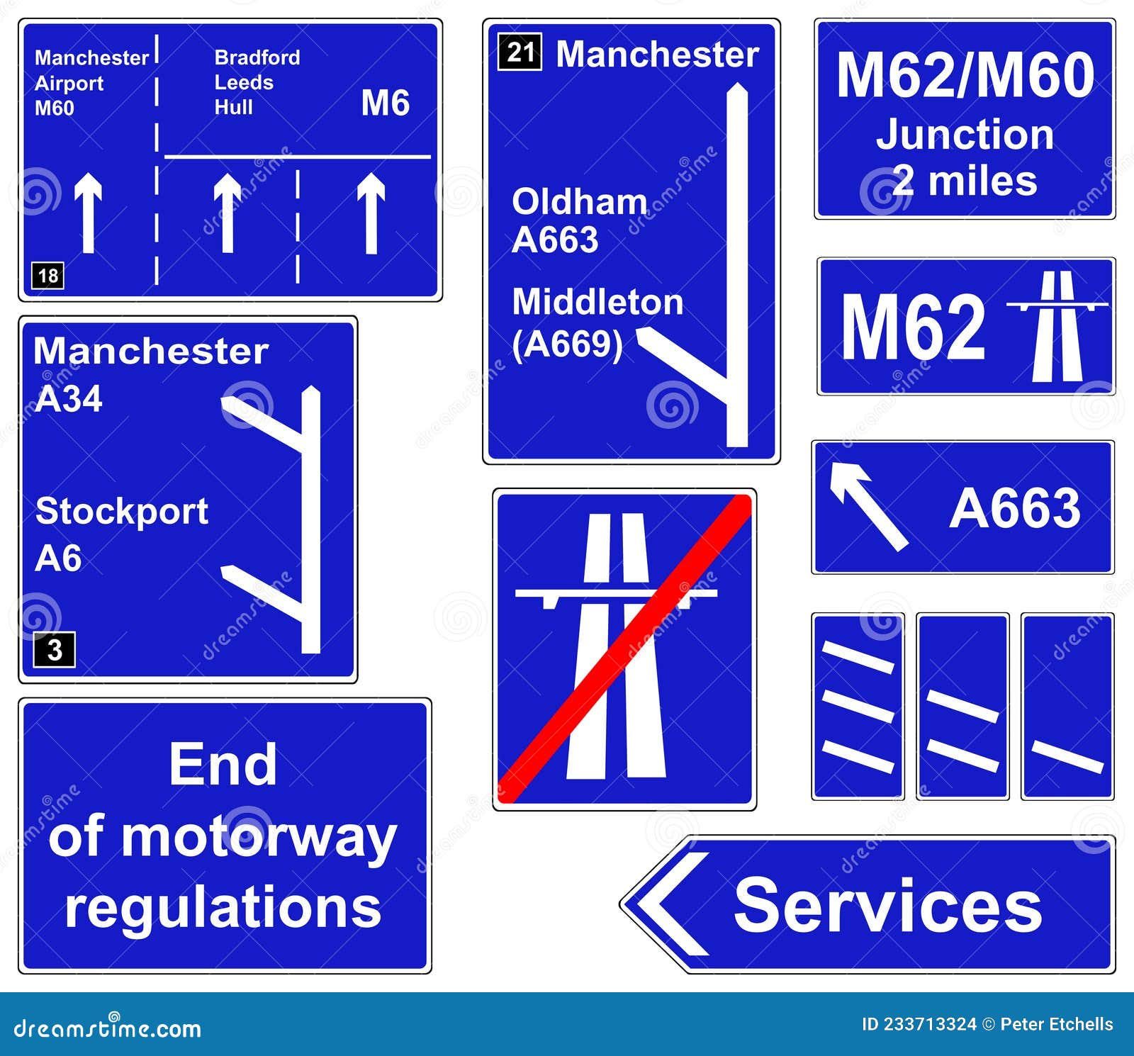 Motorway signs collage stock illustration. Illustration of hull - 233713324
