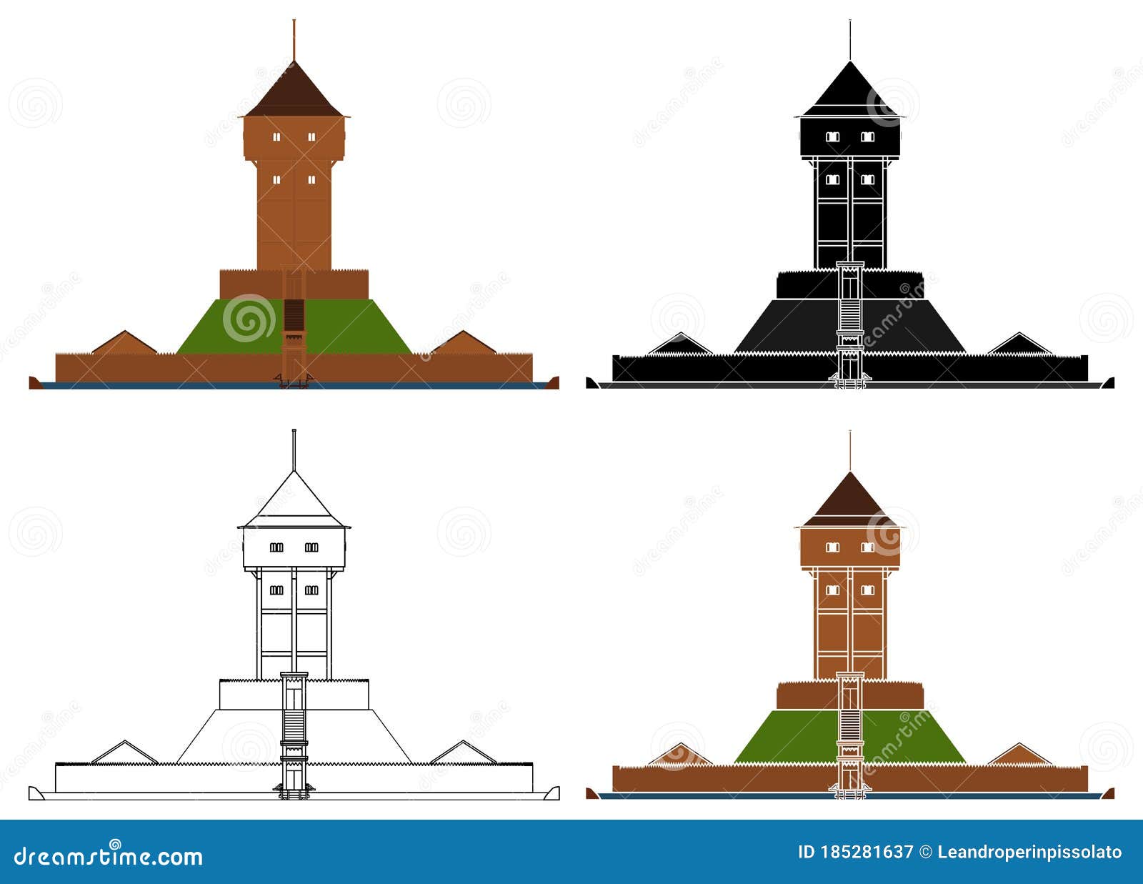 Motte And Bailey Castle Fortification Defense Layout Example Vector ...