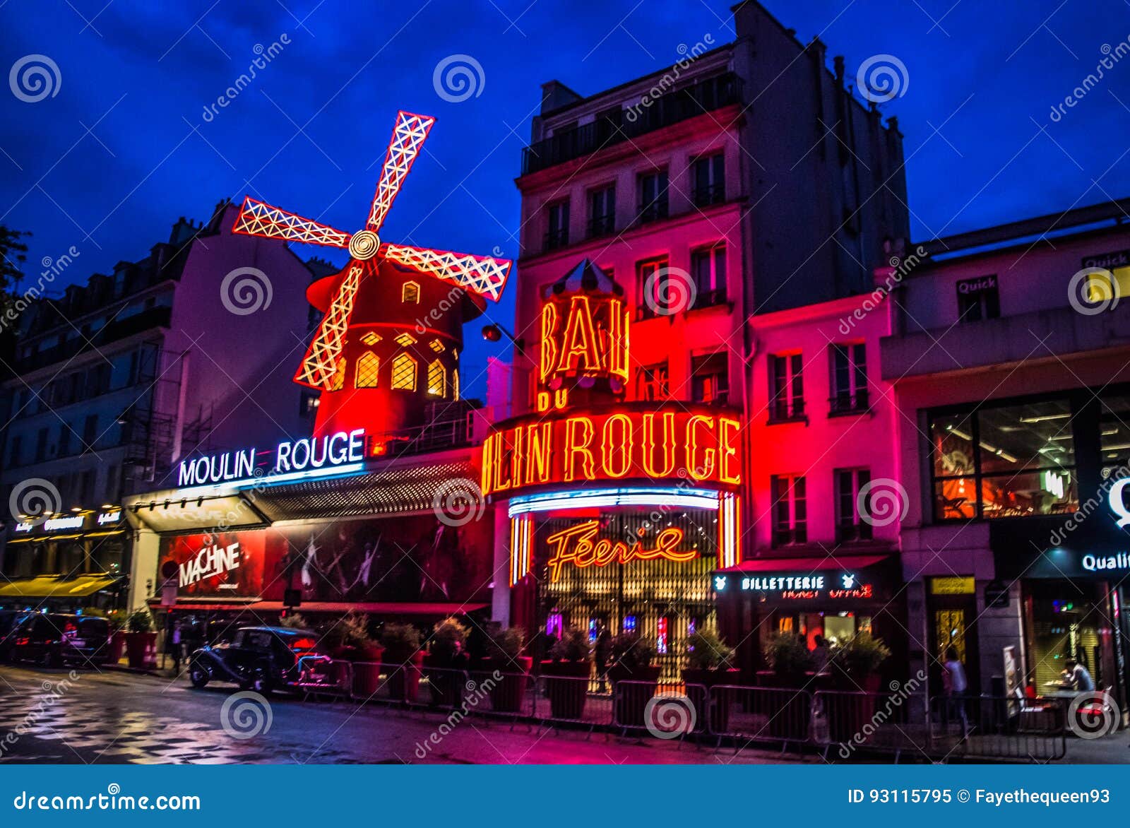 The Moulin Rouge by night. editorial image. Image of attraction - 93115795