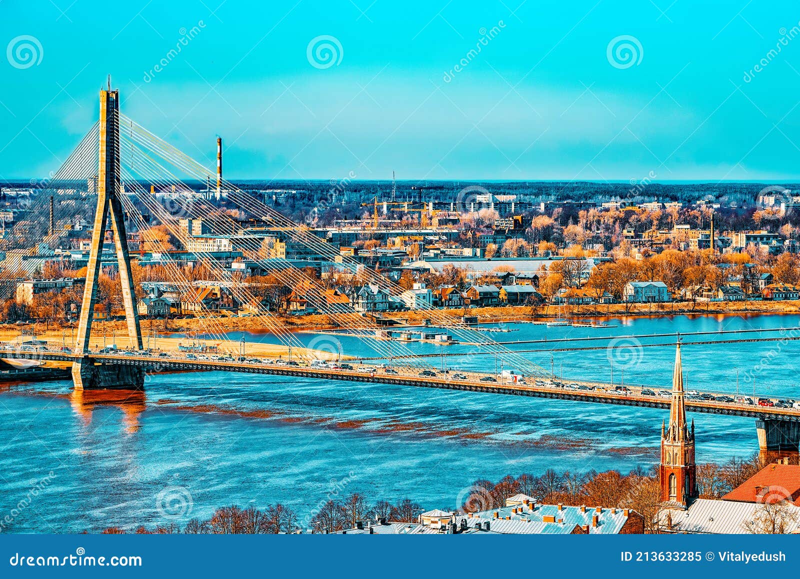 Mound Bridge Vantage Bridge Across Western Dvina River in Riga Stock ...