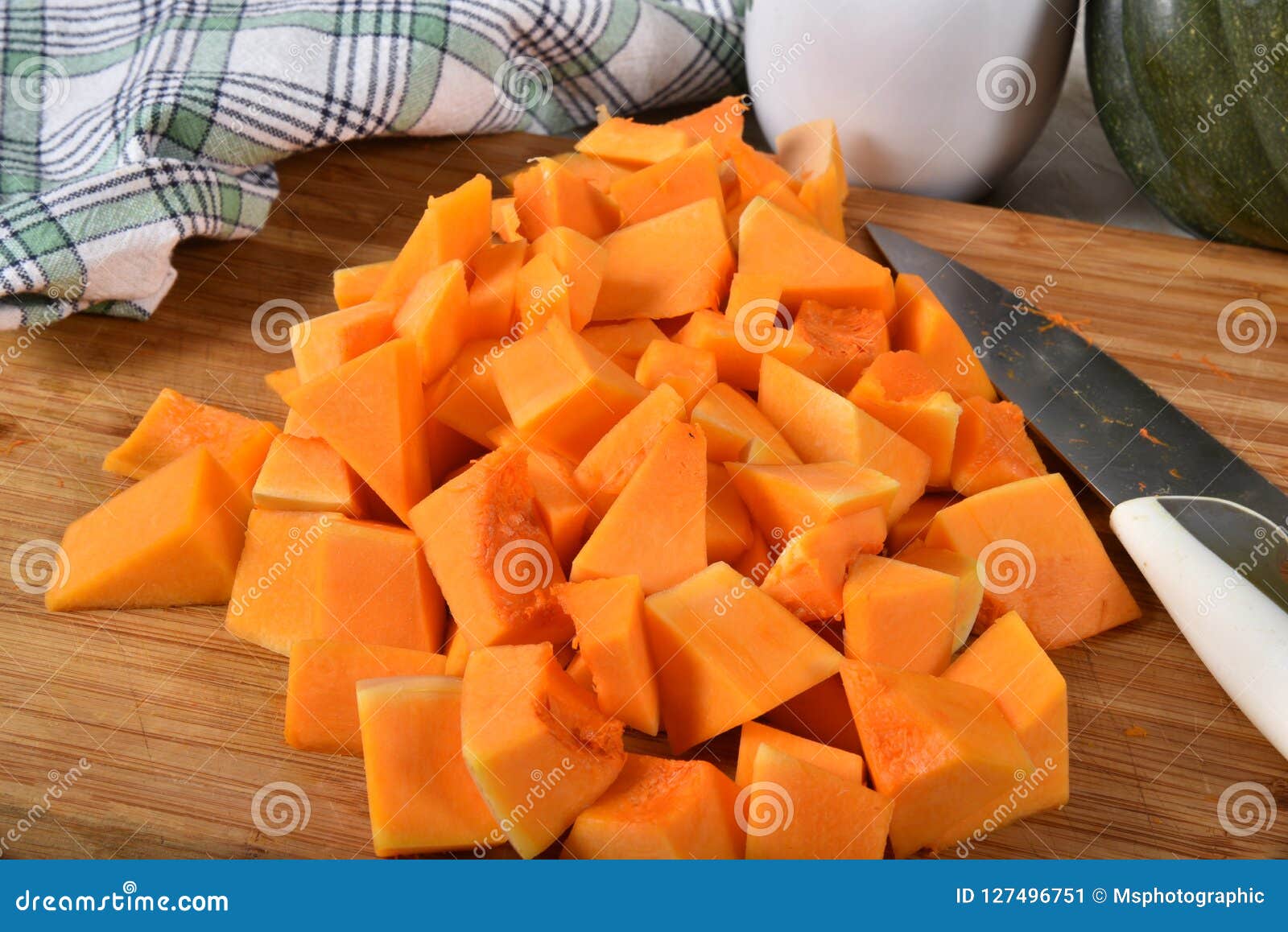 Diced butternut squash stock image. Image of fall, wooden - 127496751