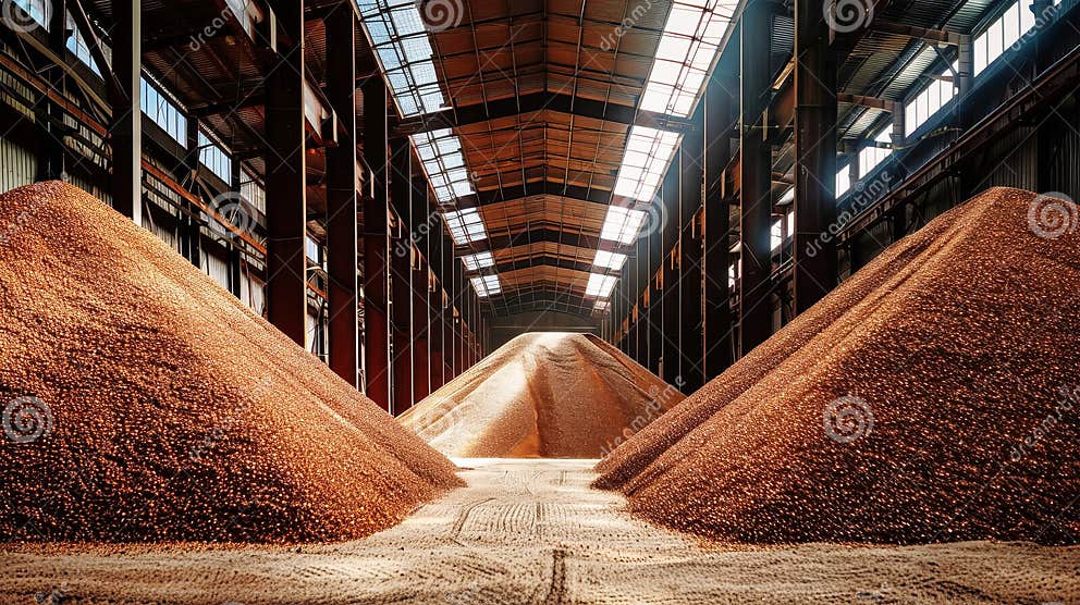 A Mound of Rich, Brown Potash Sand Sits in a Spacious Warehouse, Ready ...