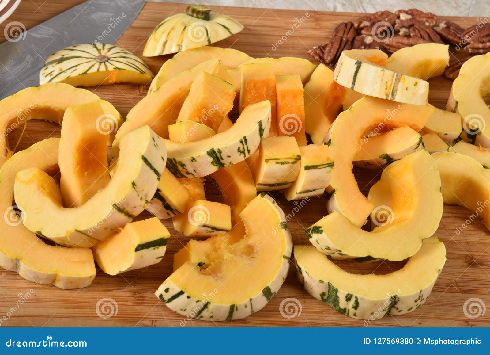 Sliced Delicata Squash stock photo. Image of board, organic - 127569380
