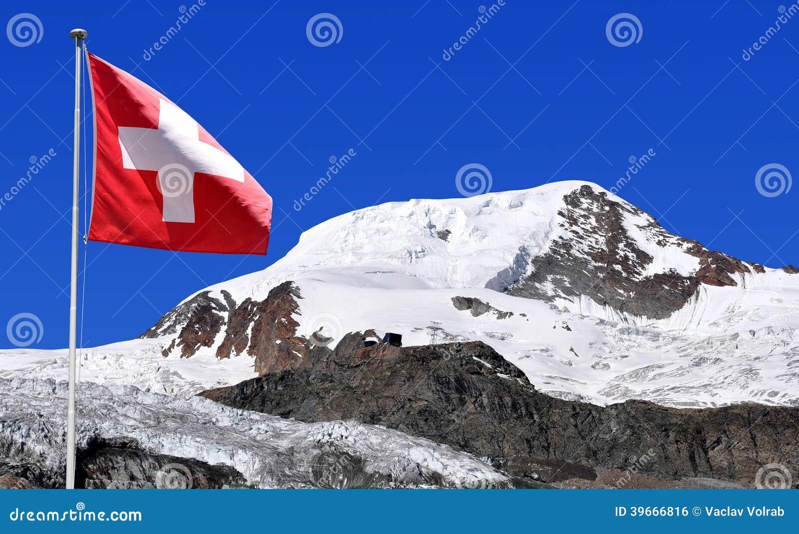 Mount Alphubel with Swiss Flag Stock Photo - Image of cold, snow: 39666816