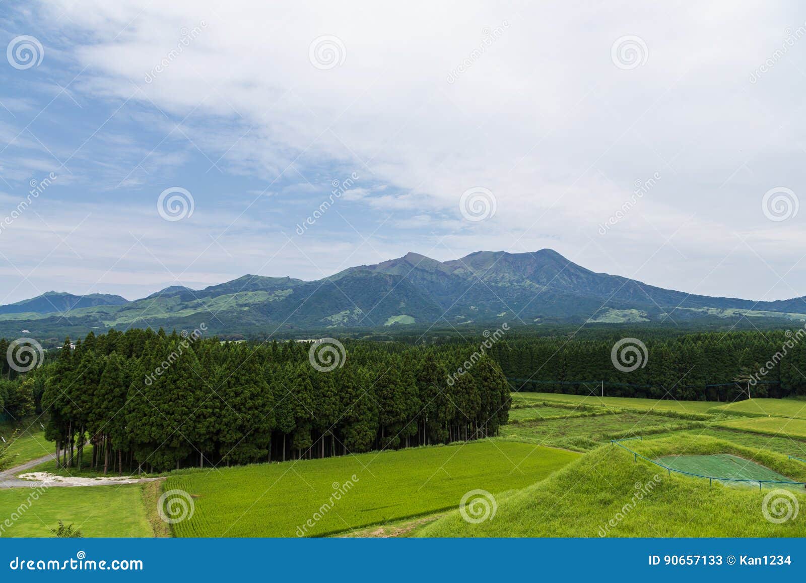 Mount Aso Volcano and Green Field in Kumamoto, Japan Stock Image ...