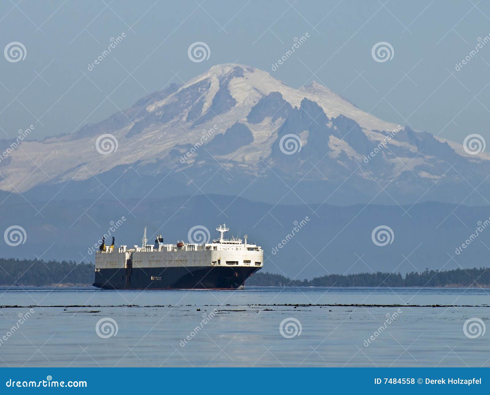 Mount Baker and Ocean Freighter Stock Photo - Image of washington ...