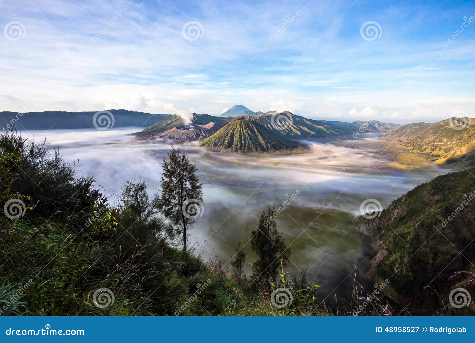 Mount Bromo, Batok and Gunung Semeru in Java, Indonesia Stock Image ...