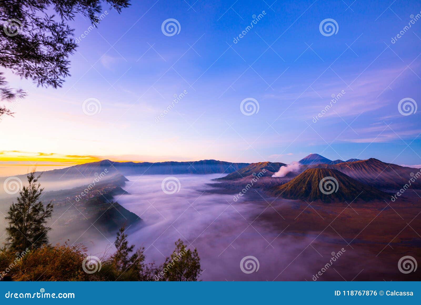 Mount Bromo with Mist and Fog Stock Photo - Image of asia, bromo: 118767876
