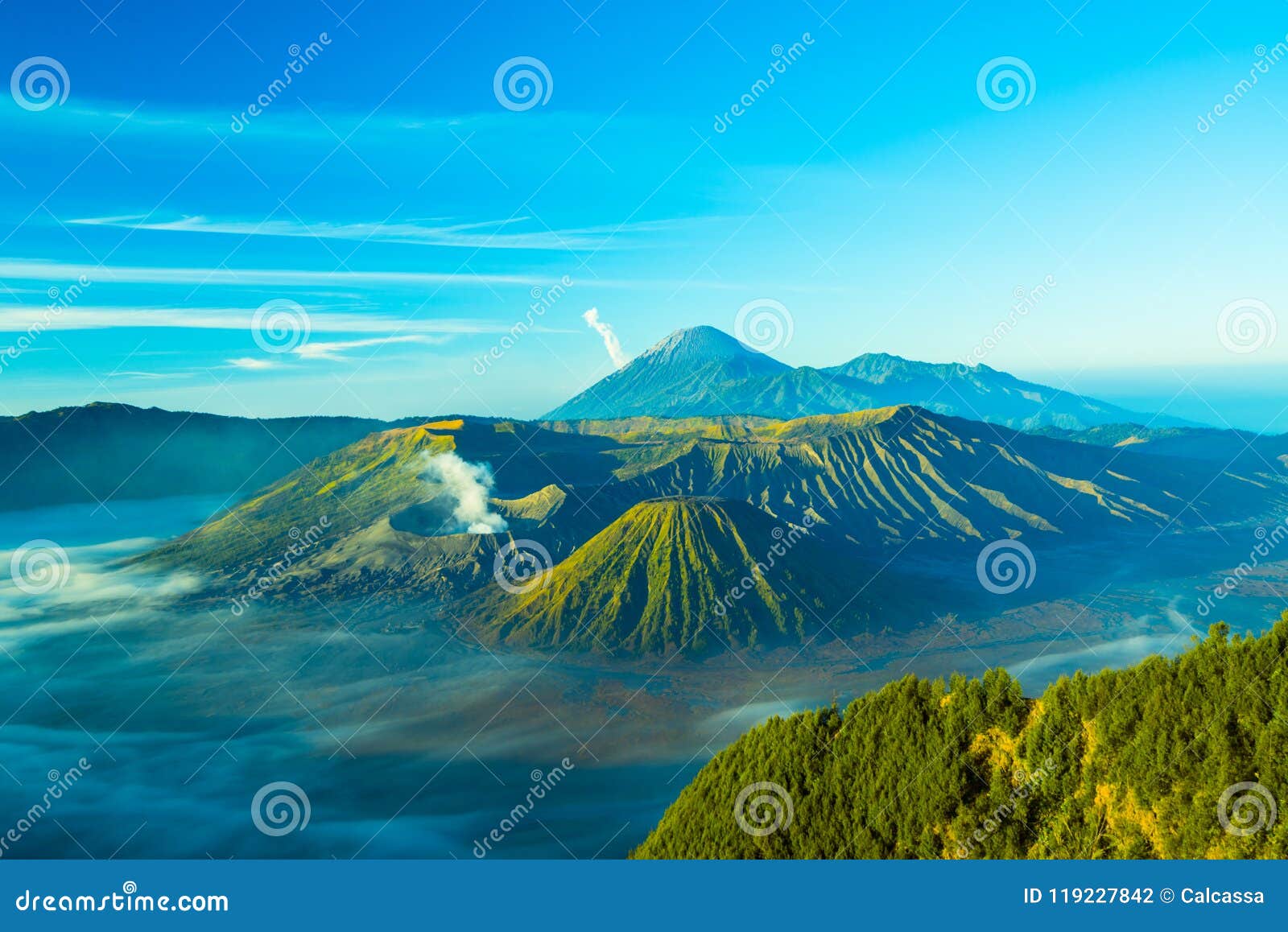 Mount Bromo during sunrise stock photo. Image of adventure - 119227842