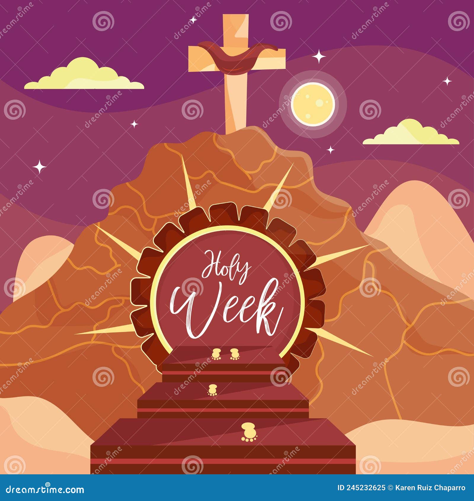 Mount of Calvary Cross Holy Week Vector Stock Vector - Illustration of ...