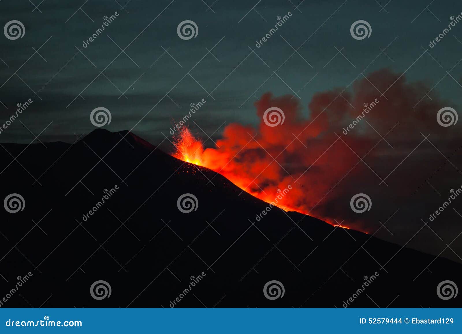Mount Etna Eruption and Lava Flow Stock Photo - Image of protection ...