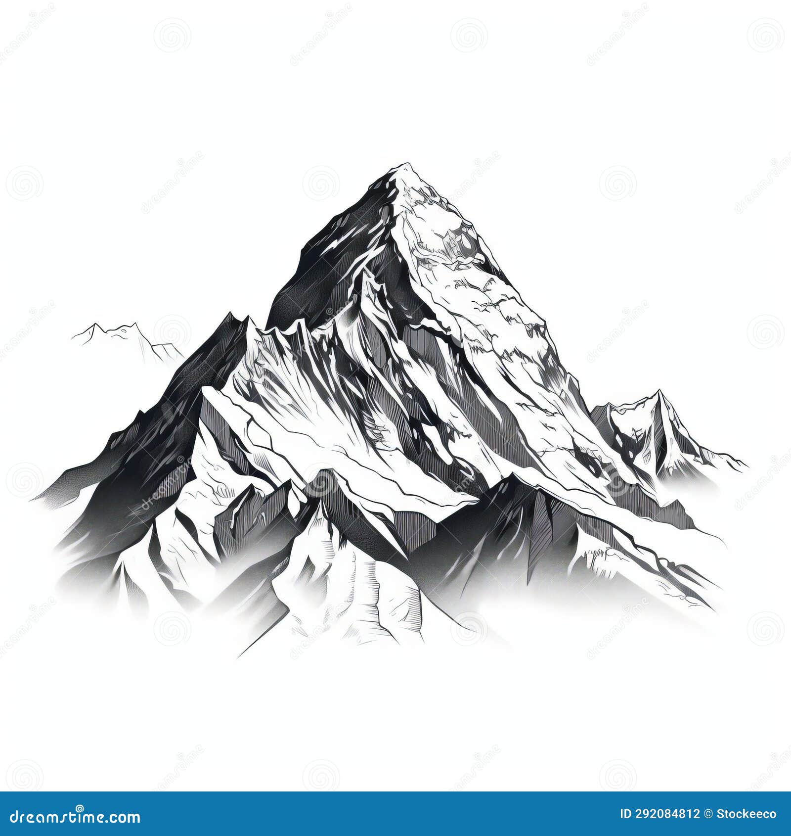 Minimalist Ink Illustration of Mount Everest in Black and White Stock ...