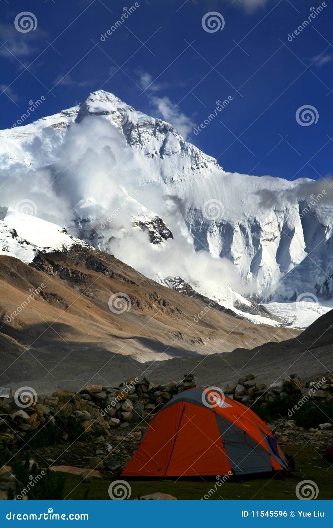 Mount Everest with a Red Tent in Front Stock Photo - Image of jade ...