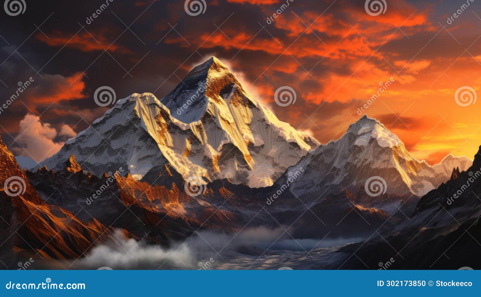 Mount Everest at Sunset: a Hyper-detailed, Classicist Rendering Stock ...