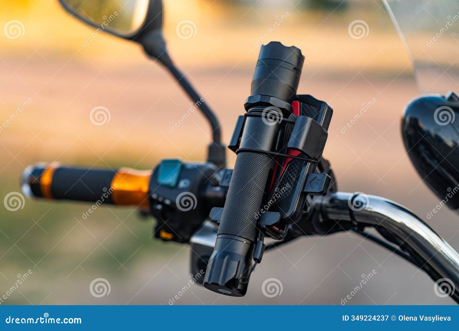 Mount for a Flashlight on the Handlebars of a Motorbike. Stock Image ...