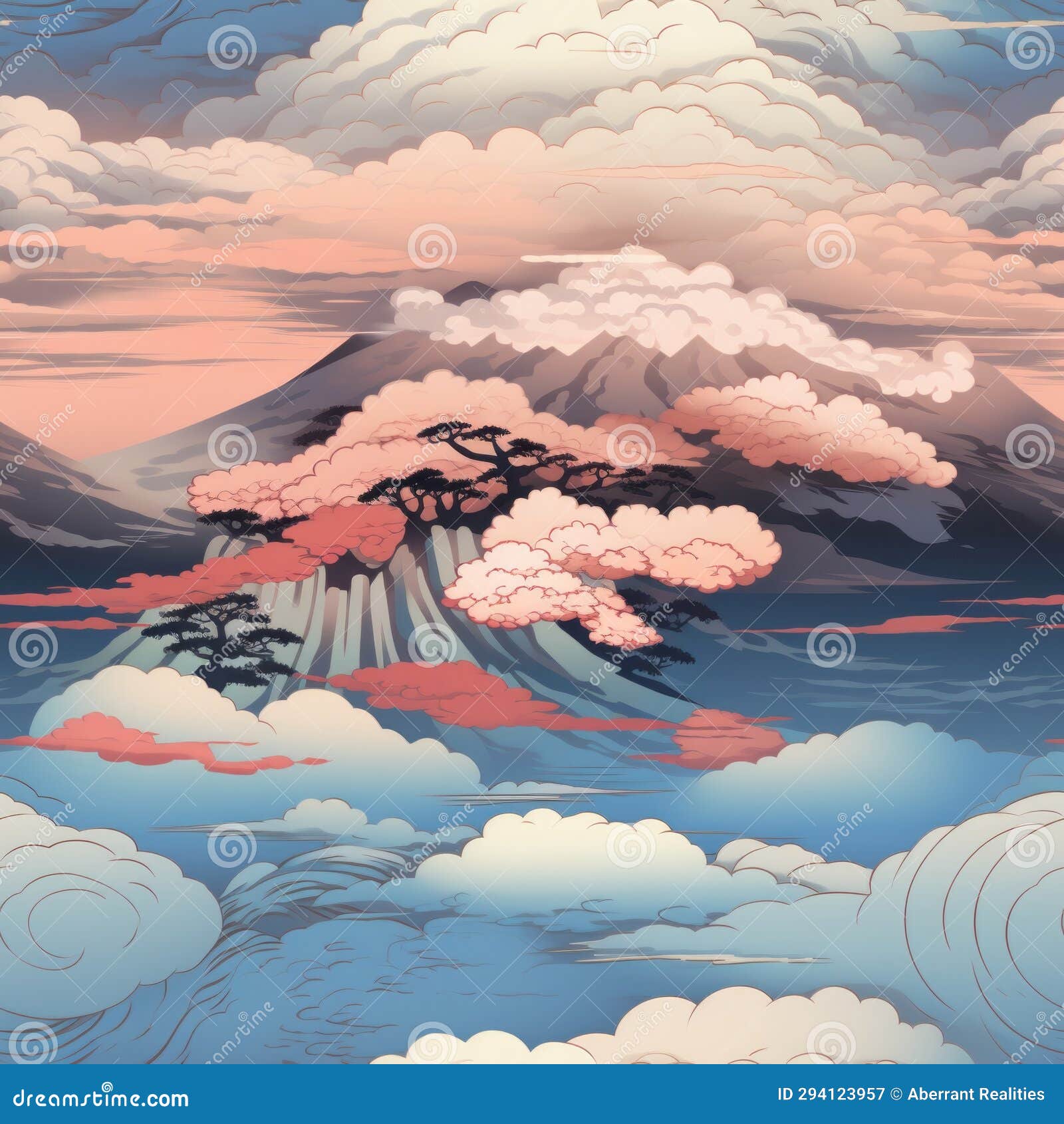 Mount Fuji in the Background with Clouds and Mountains in the ...