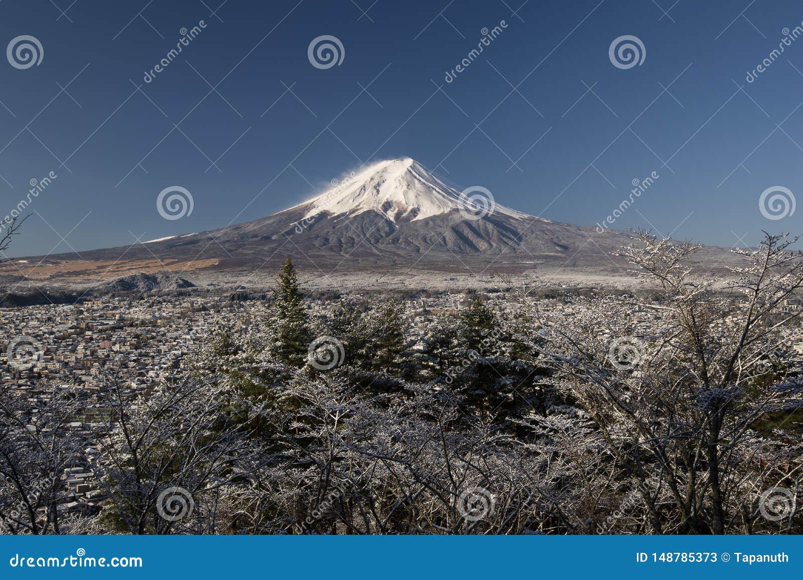 Mount Fuji on Close-up with a Town Below, Japan Stock Image - Image of ...