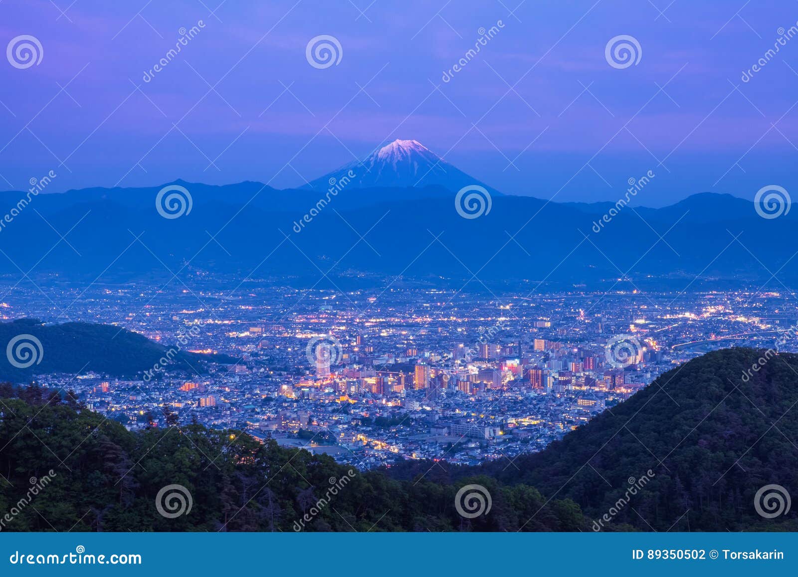 Mount Fuji stock photo. Image of skyline, building, night - 89350502