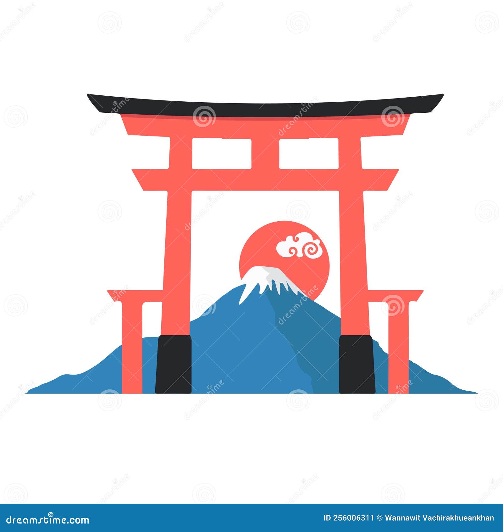 Mount Fuji Red Sun with Torii Gate Icon Stock Illustration ... Mount Fuji Red Sun with Torii Gate Icon Stock Illustration ...