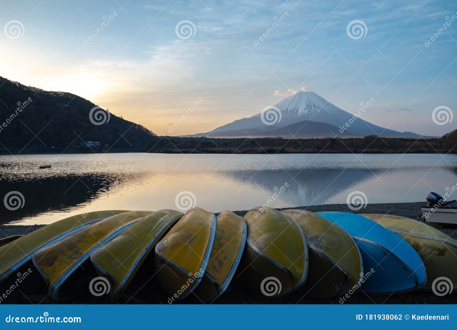 Mount Fuji with Reflection on Lake Surface Stock Photo - Image of ...