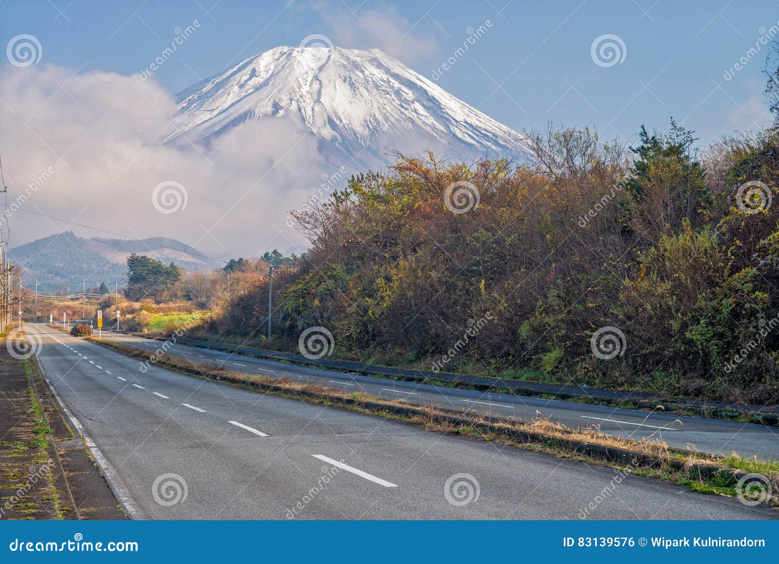 Mount Fuji with road stock photo. Image of volcano, fuji - 83139576