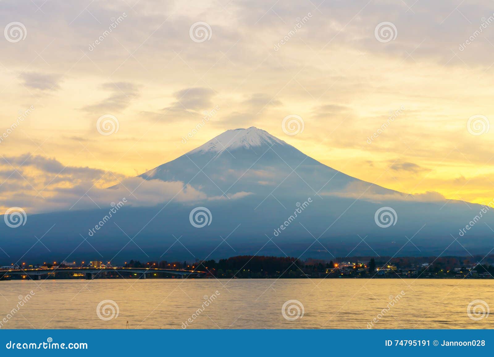 Mount Fuji sunset, Japan. stock image. Image of reflection - 74795191