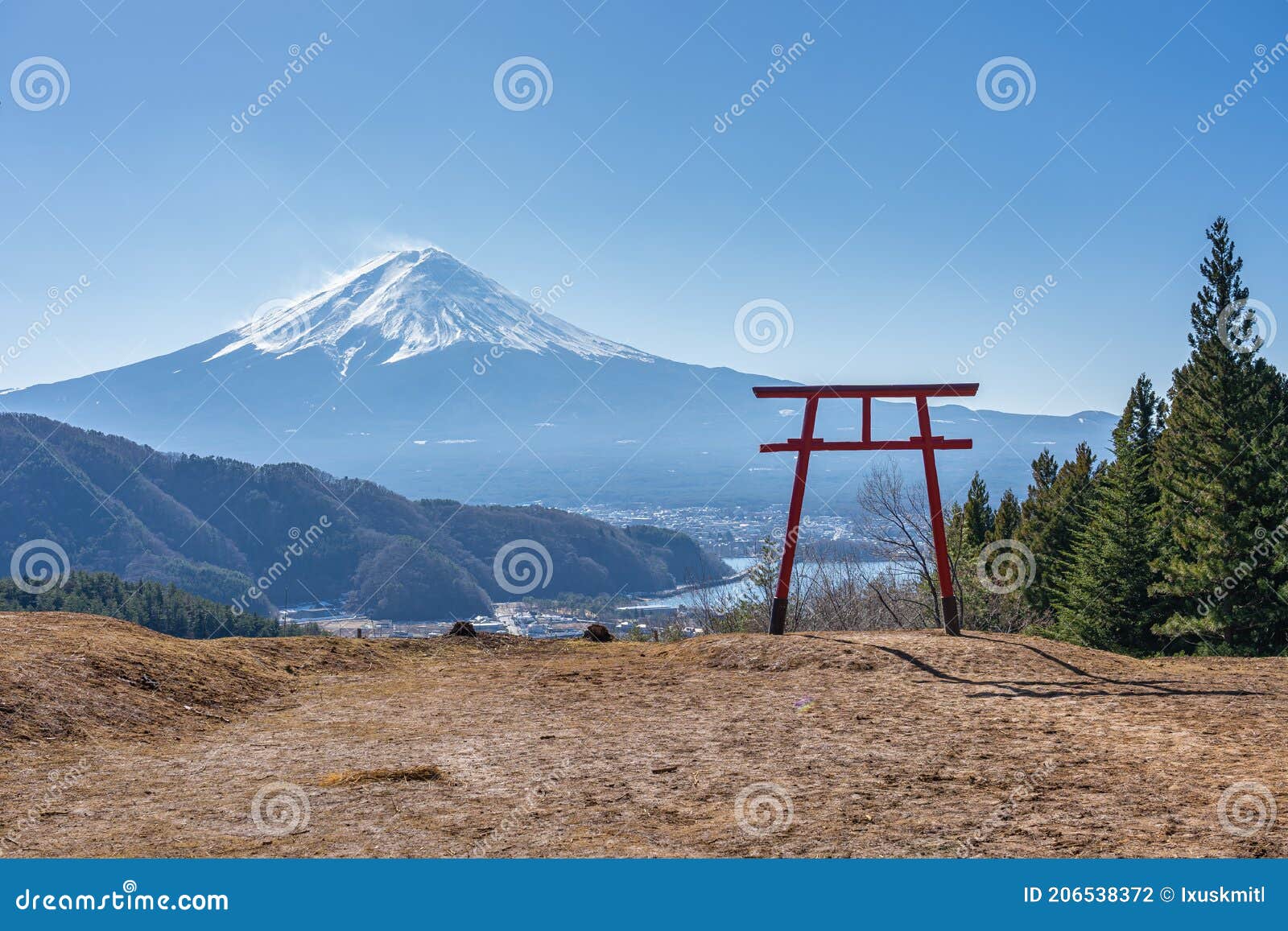 Mount Fuji with Torii Gate in Kawaguchiko, Japan Stock Photo - Image of ...