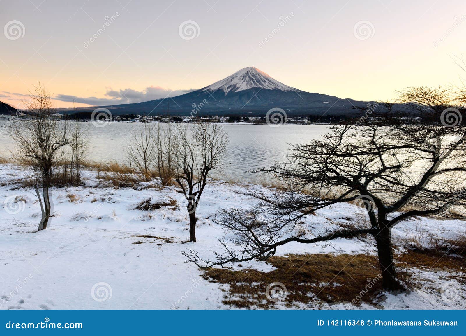 Mount Fuji in Winter Scene in February with Sunset Stock Photo - Image ...