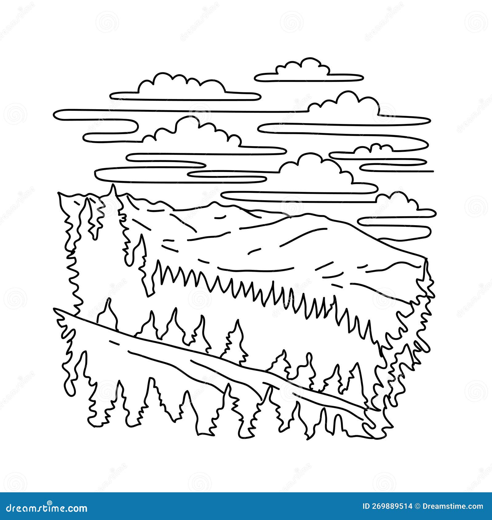 Mount Hoffmann In Yosemite National Park California Monoline Line Art