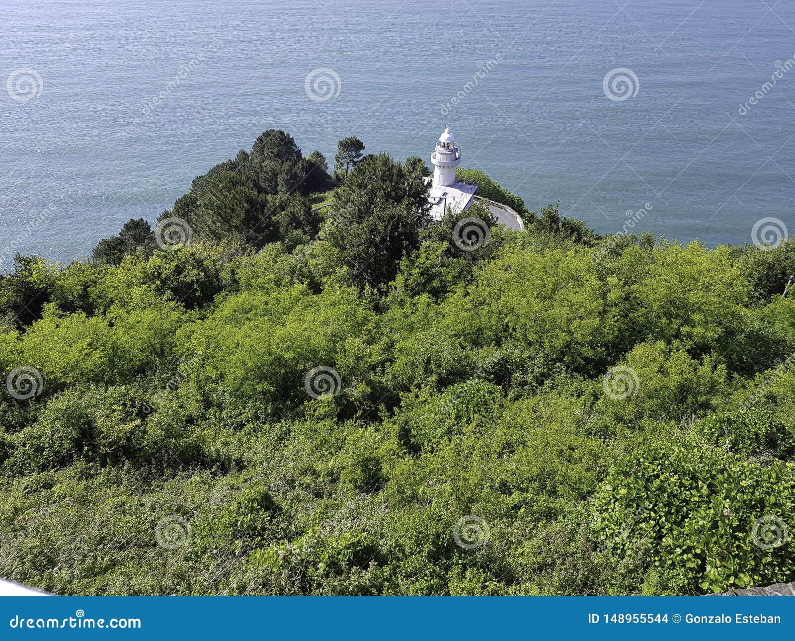 Mount Igueldo Lighthouse Seen from Above Stock Photo - Image of forest ...