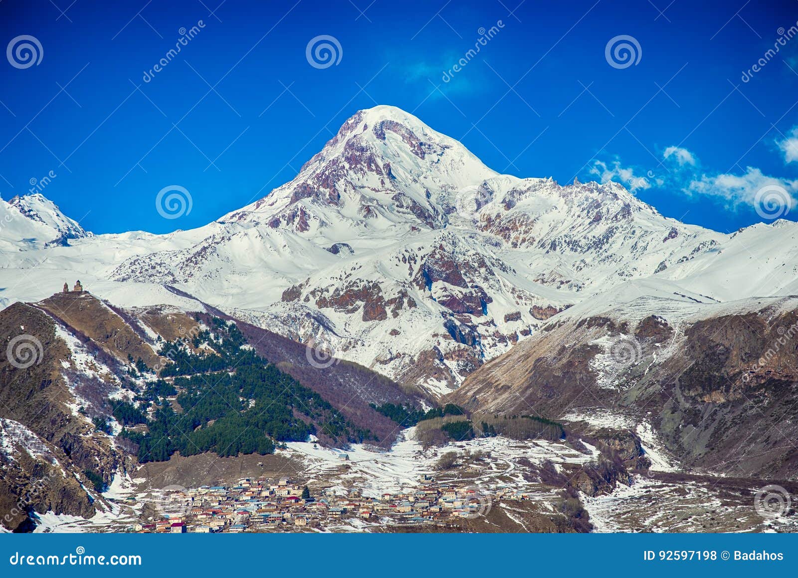 Mount Kazbek in Georgia stock photo. Image of caucasian - 92597198